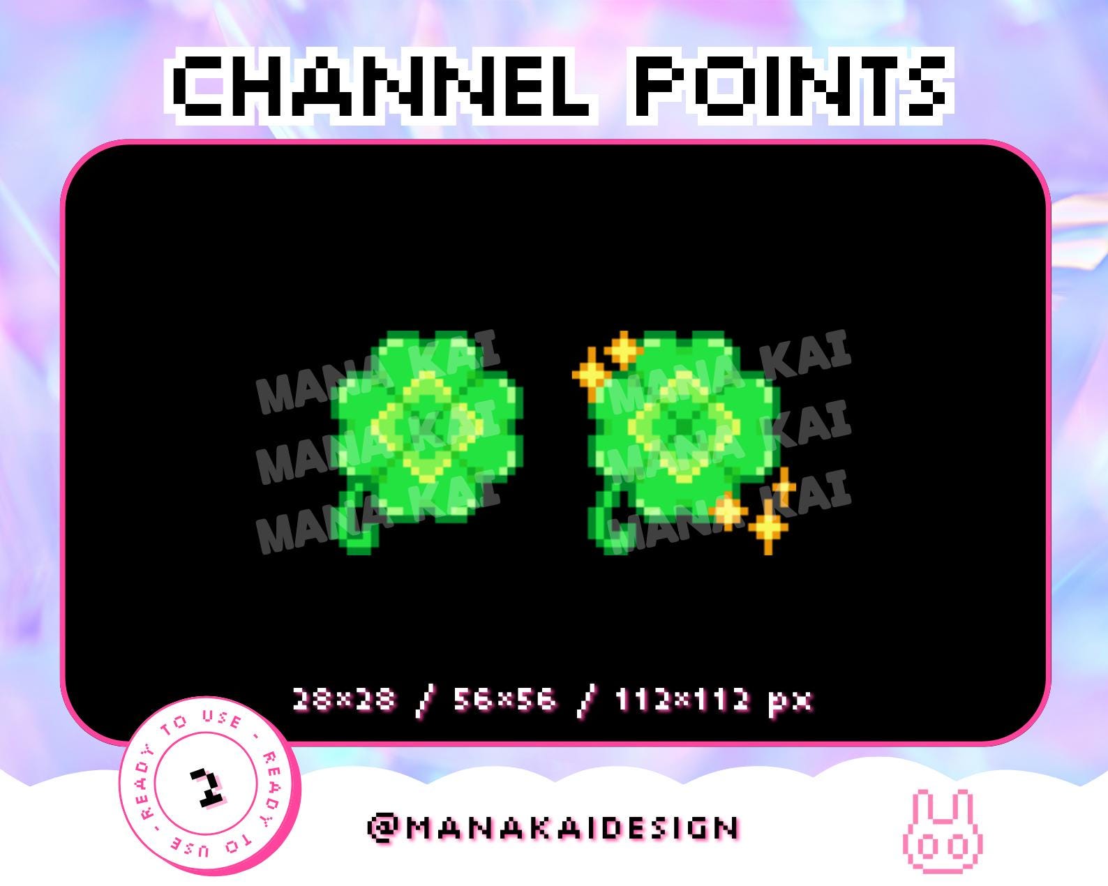 Lucky Clover Twitch Channel Points | Kawaii Green Emotes | Pixel Four ...