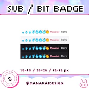 Blue Flame Twitch Sub Badges | Kawaii Fire Bit Badge | Pastel Fire ...