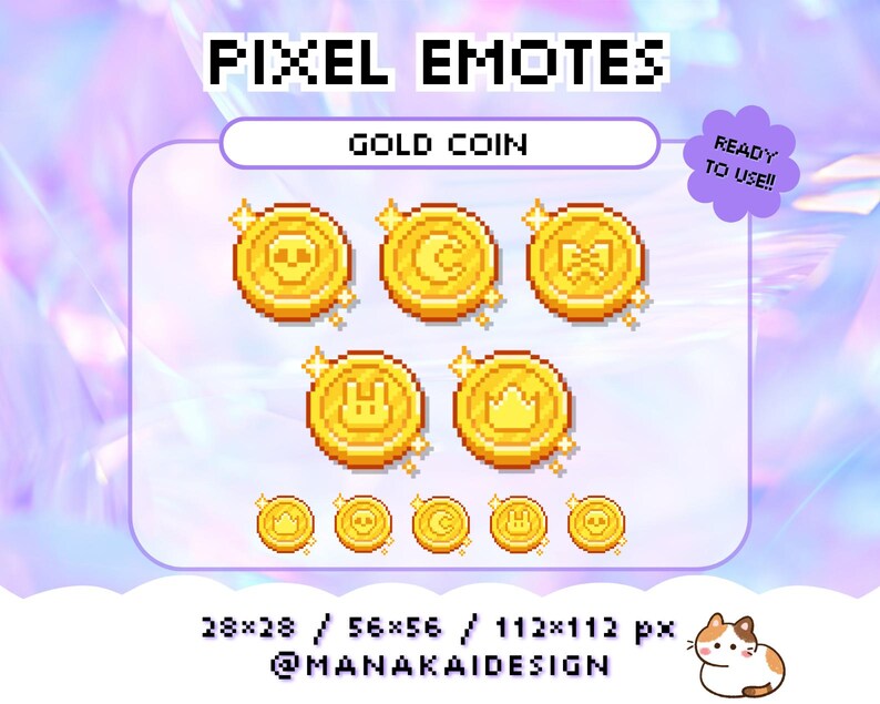 Gold Coin Twitch Emotes | Cute Pixel Channel Points Set | Gaming Money ...