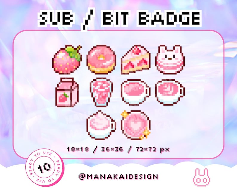 Strawberry Cafe Twitch Sub Badges | Kawaii Latte Bit Badge | Pink ...