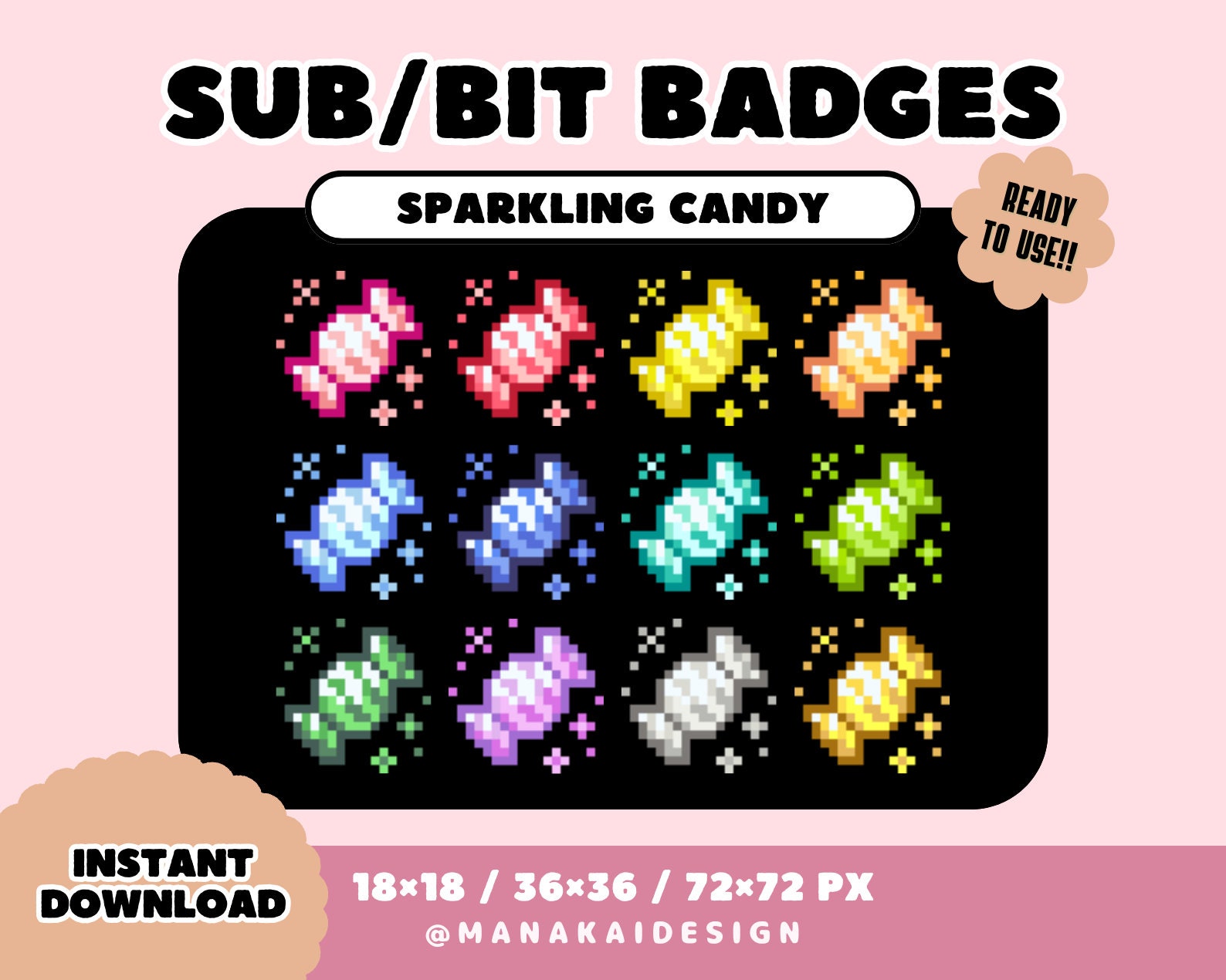 Twitch Sub Badges Sparkling Candy , Kawaii Colorful Bit Badges for ...