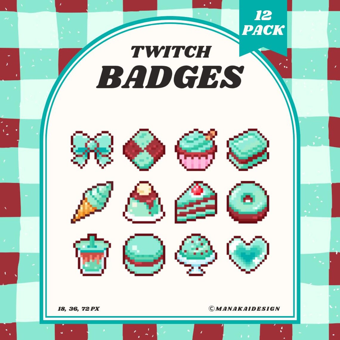 Mint Chocolate Dessert Twitch Sub Badge | Cozy Cafe Pixel Bit Badges ...