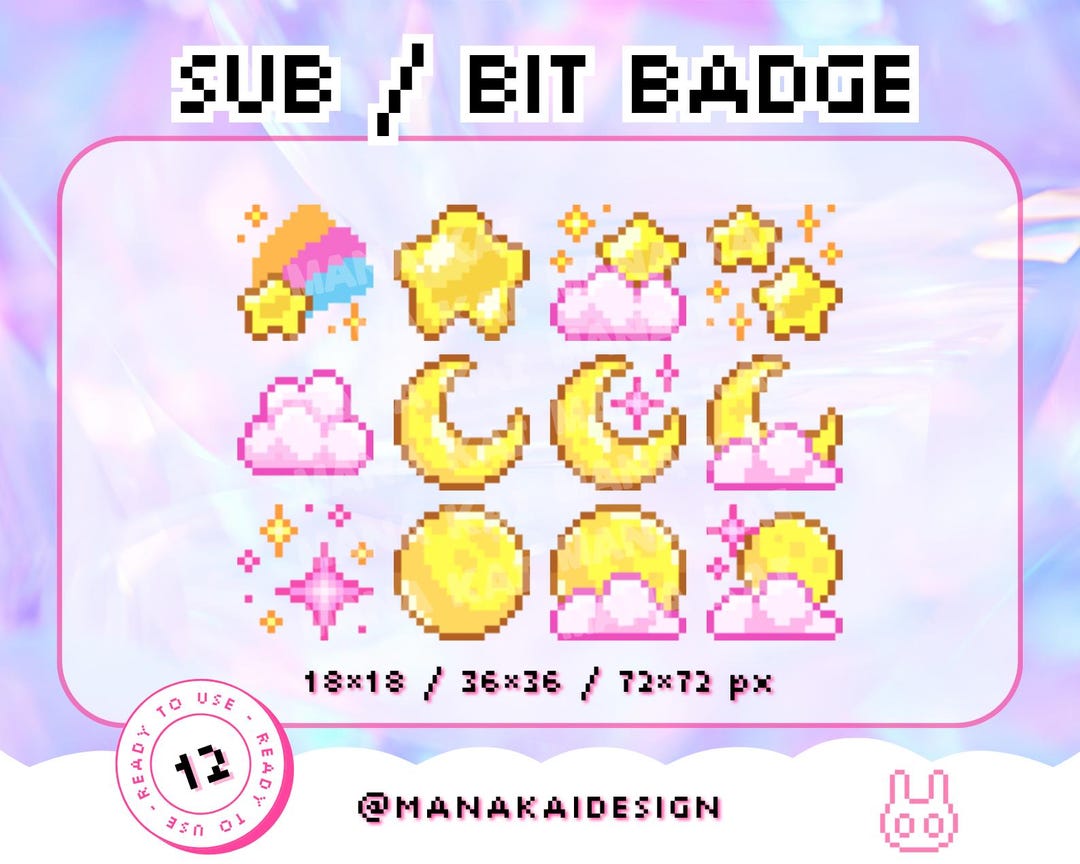 Dreamy Moon Twitch Sub Badges | Pink Twinkle Bit Badges | Pastel Pixel ...