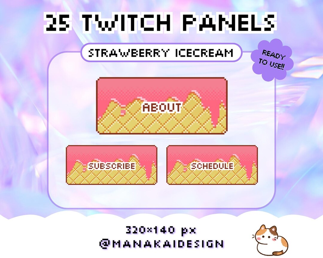 Strawberry Ice Cream Twitch Panel Pink Profile Set for Streaming Pastel ...