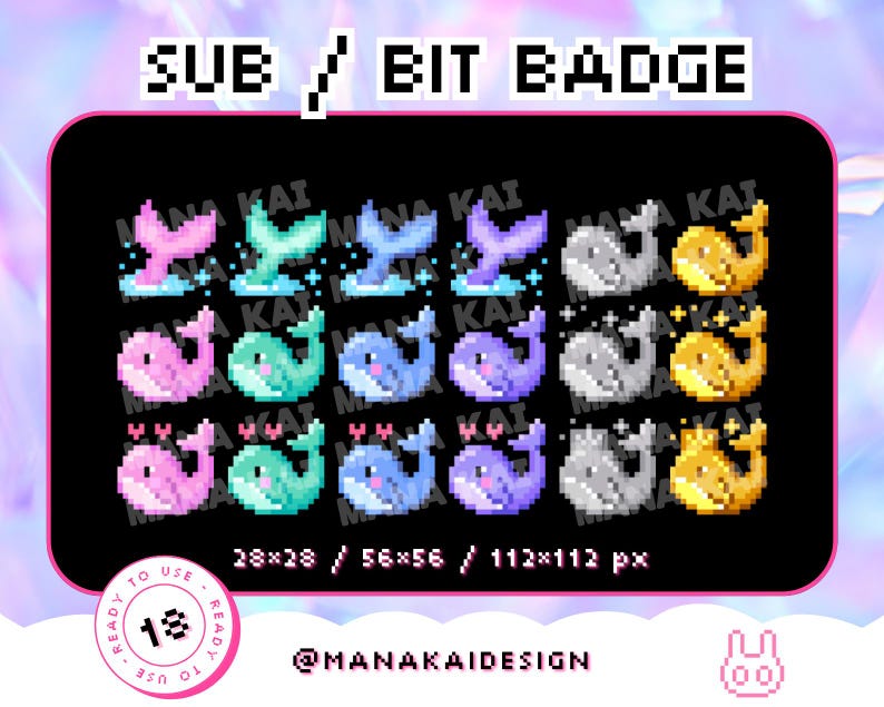 Whale Twitch Sub Badge | Ocean Bit Badge | Sea Creature | Kawaii ...