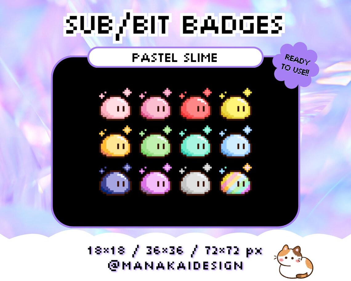 Slime Twitch Sub Badges | Kawaii Gaming Monster Pixel Art Bit Badge ...