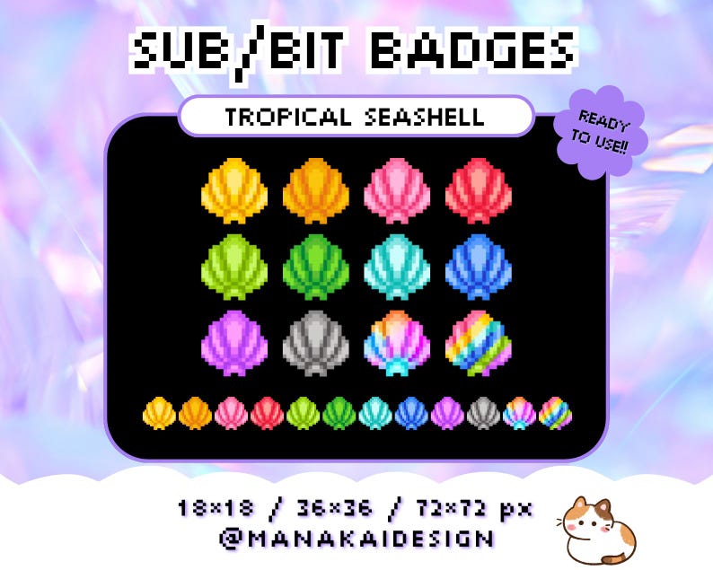 Tropical Seashell Twitch Sub Badges, Kawaii Bit Badge for Streaming ...