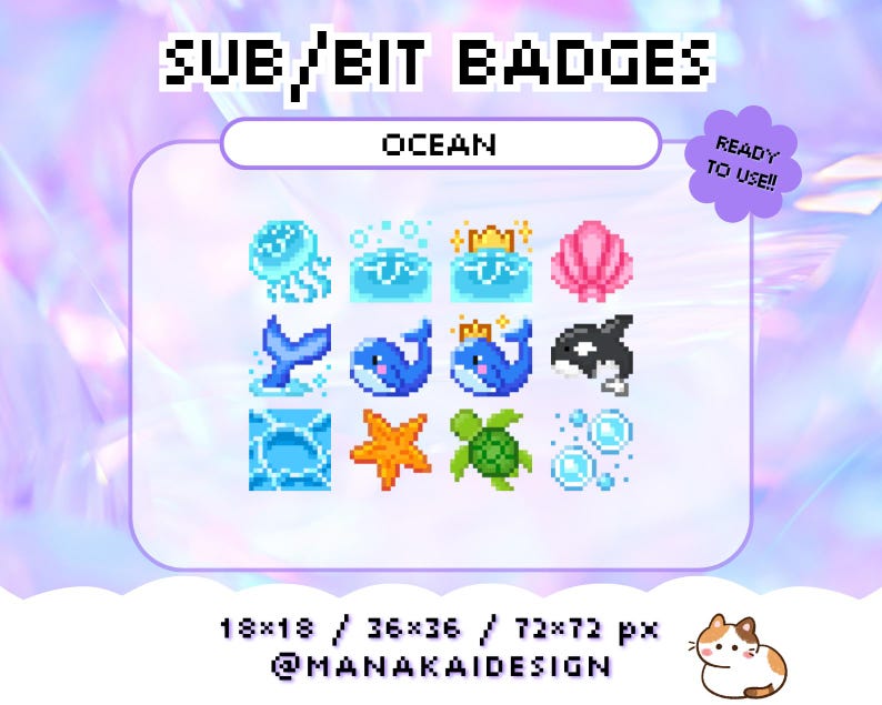 Ocean Seaside Twitch Sub Badge Set | Cute Bit Badges | Mermaid Marine ...