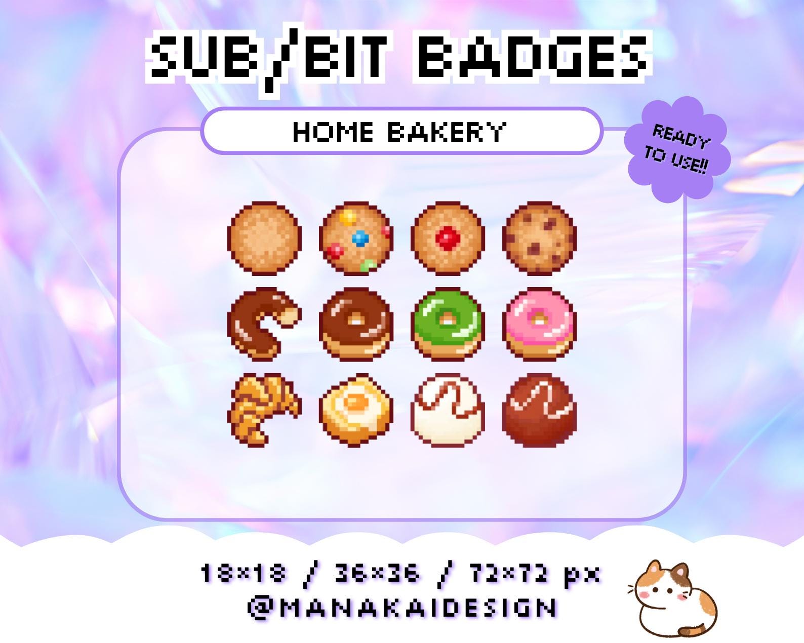Home Bakery Twitch Sub Badges, Kawaii Bit Badge for Streaming ...