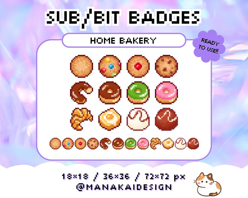 Home Bakery Twitch Sub Badges, Kawaii Bit Badge for Streaming ...