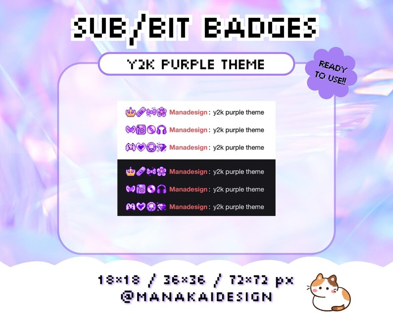 Y2K Purple Twitch Sub Badges, Kawaii Bit Badge for Streaming, Twitch ...