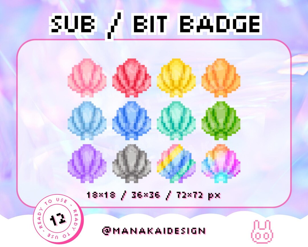 Pastel Seashell Twitch Sub Badges | Kawaii Marine Bit Badge | Blue ...