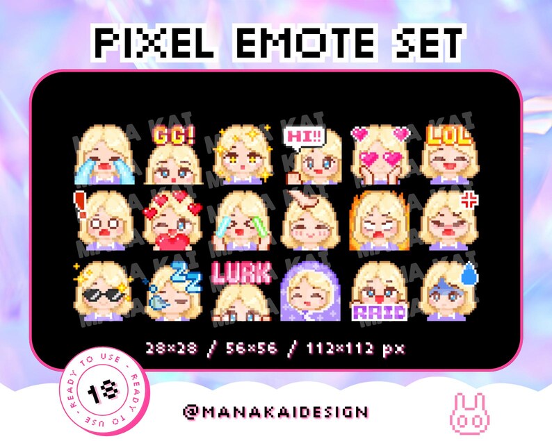 18 Blonde Hair Girl Chibi Streamer Twitch Emote | Cute Blue Eyes Emote ...