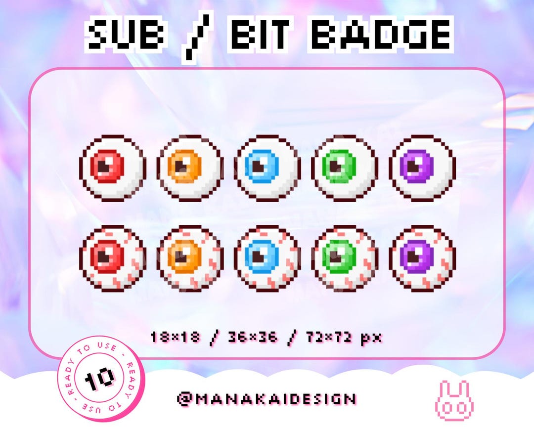 Creepy Eyeball Twitch Sub Badges | Kawaii Gothic Bit Badges | Pixel ...