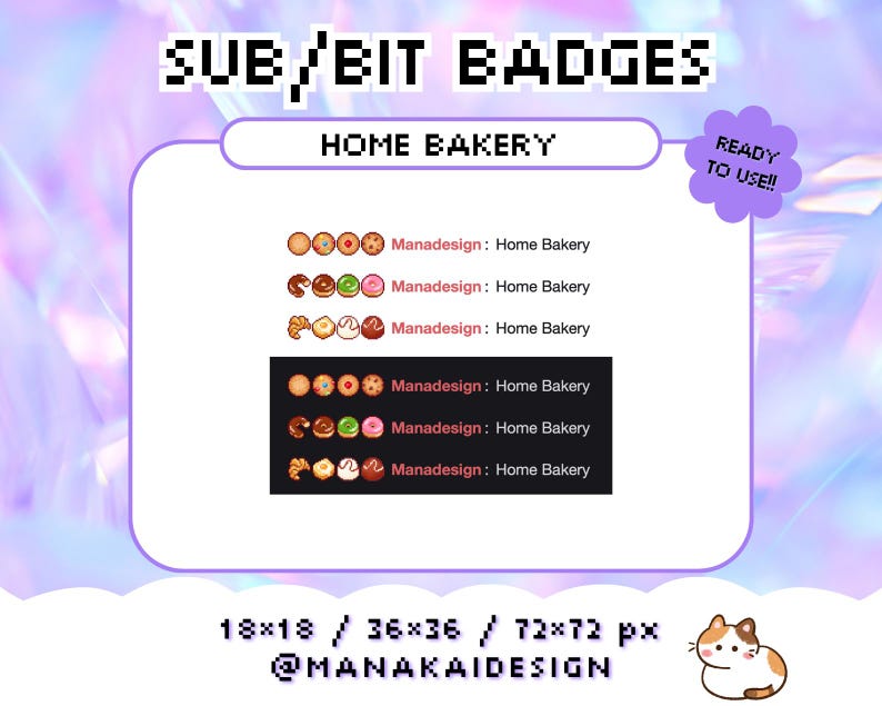 Home Bakery Twitch Sub Badges, Kawaii Bit Badge for Streaming ...