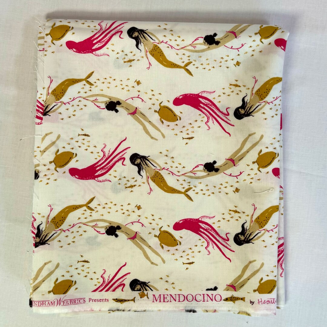 Heather Ross Mendocino One Fat Quarter Cut of the Gold Mermaids With ...