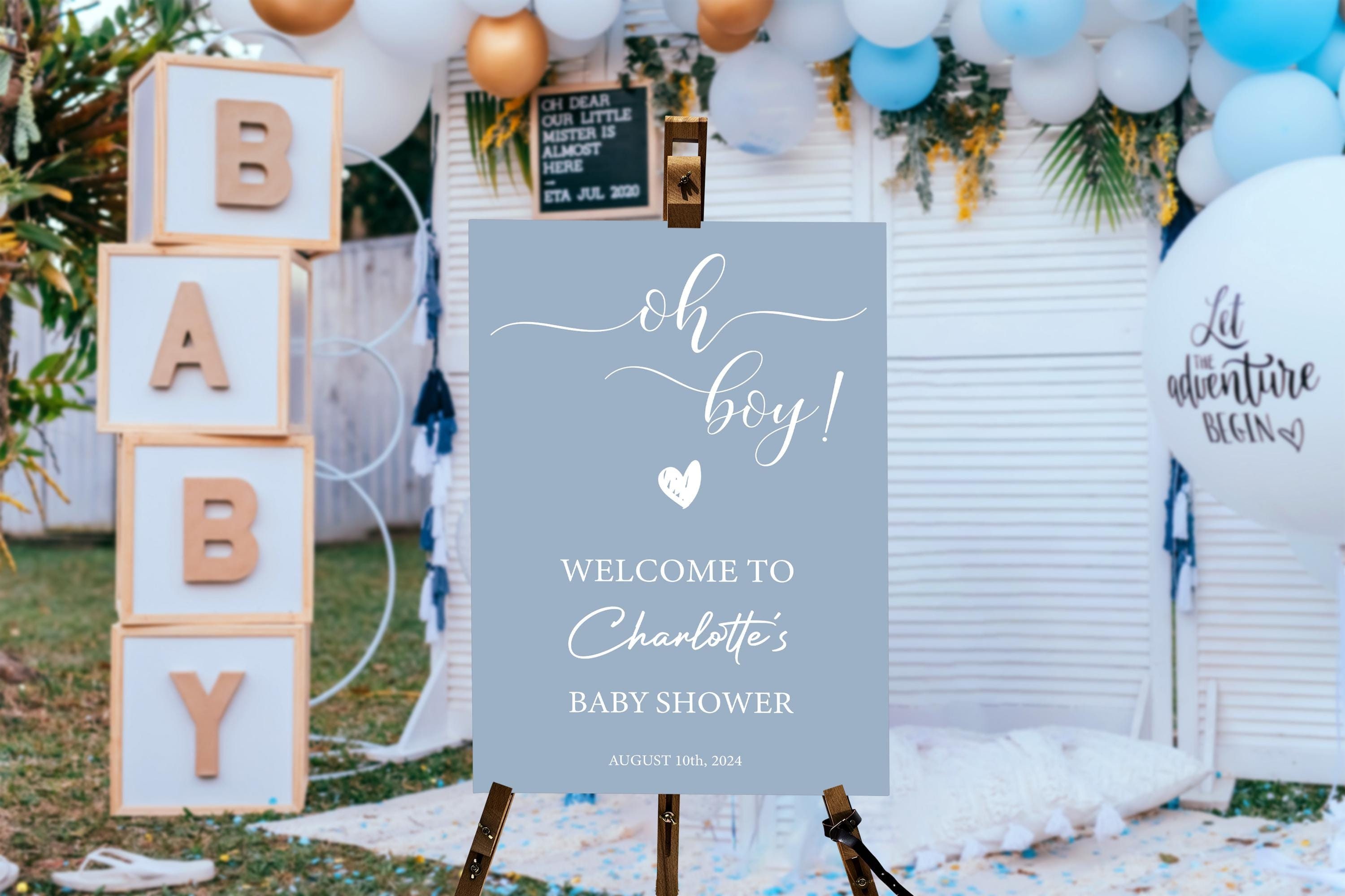 Oh Boy Baby Shower Sign, Blue Baby Shower Welcome Sign Boy, Baby Shower ...
