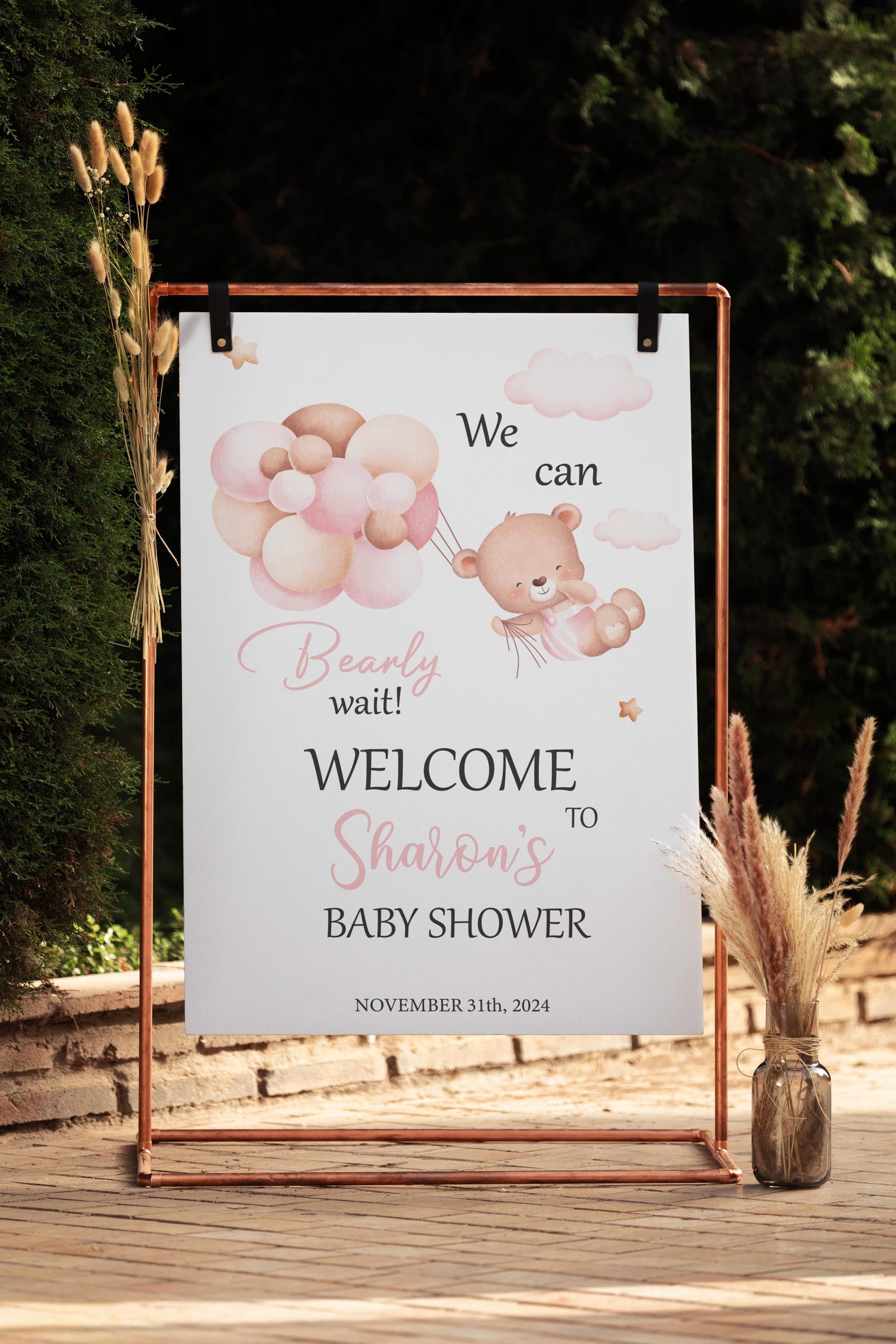 Pink Teddy Bear Baby Shower Welcome Sign (digital Download) - Etsy