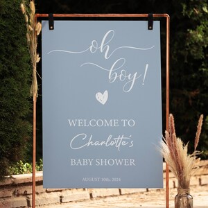 Oh Boy Baby Shower Sign, Blue Baby Shower Welcome Sign Boy, Baby Shower ...