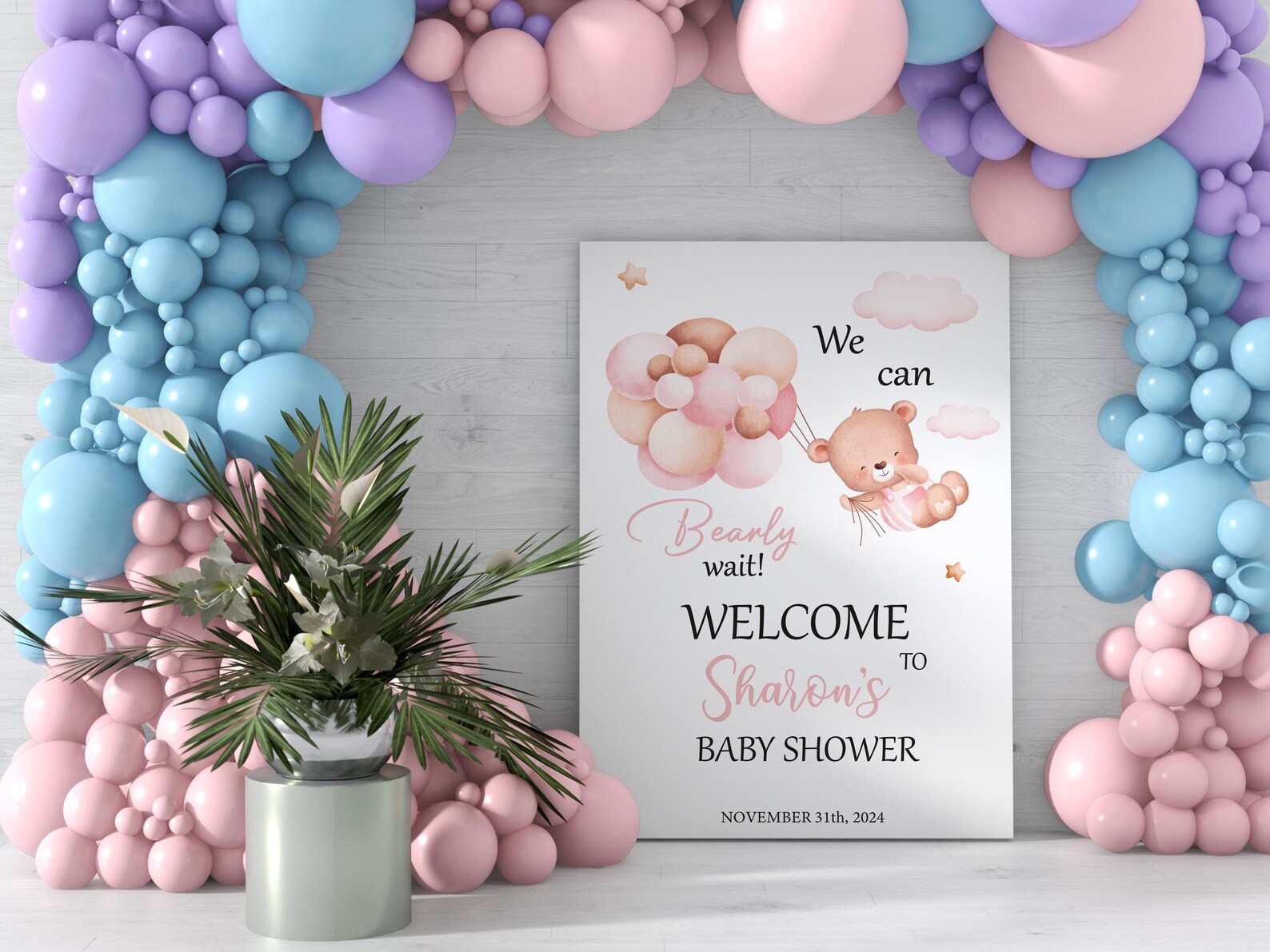 Pink Teddy Bear Baby Shower Welcome Sign (digital Download) - Etsy