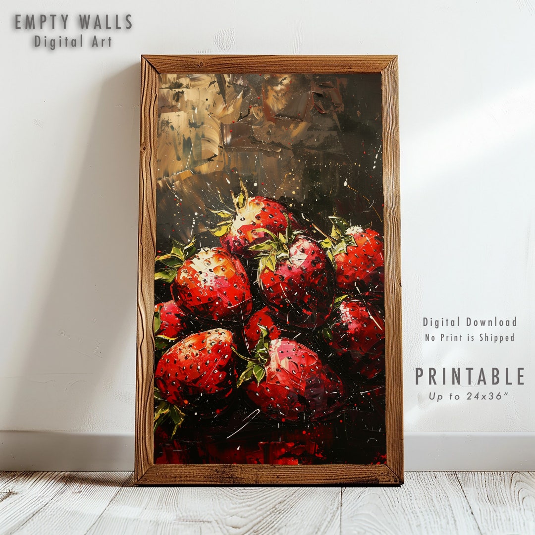 Moody Strawberry Painting: Gothic Kitchen Wall Art, Dramatic Fruit ...