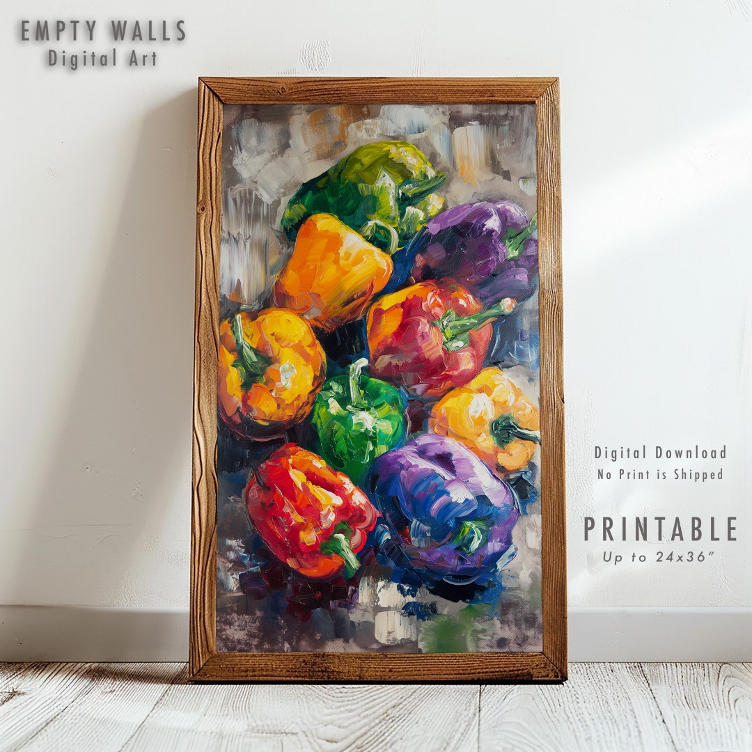 Vivid Bell Pepper Canvas: Modern Kitchen Artwork, Downloadable ...