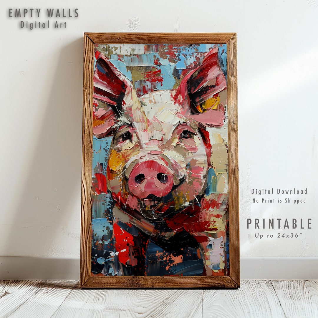 Colorful Pig Portrait: Modern Farm Animal Digital Art Print ...