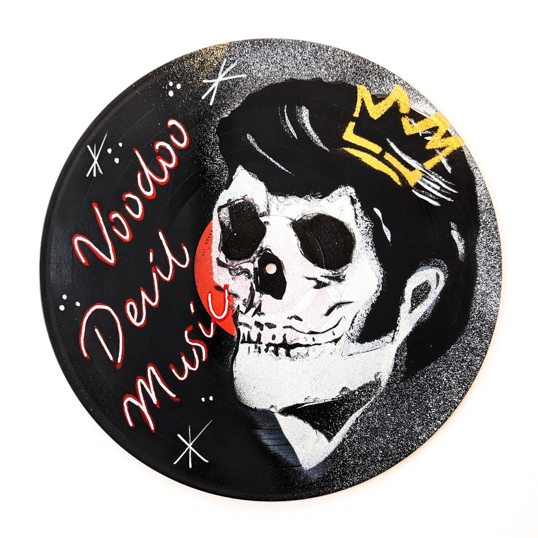 Vinyl Record With Elvis Skull and the Words Voodoo Devil Music Painted ...