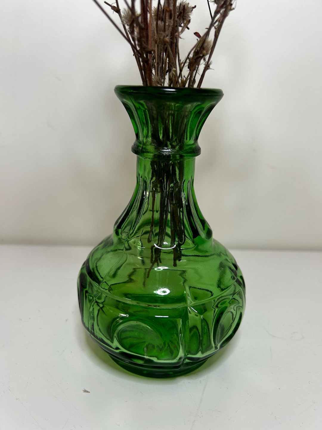 Vintage Wheaton Emerald Green Bottle / Vase With Glass Bullseye Pattern ...