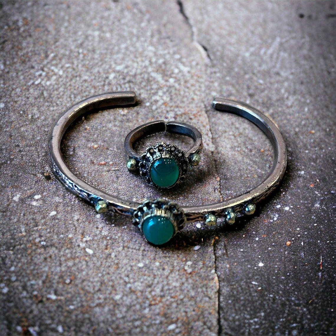 ICONIUM Pure Copper Green Agate Design Bracelet - Etsy