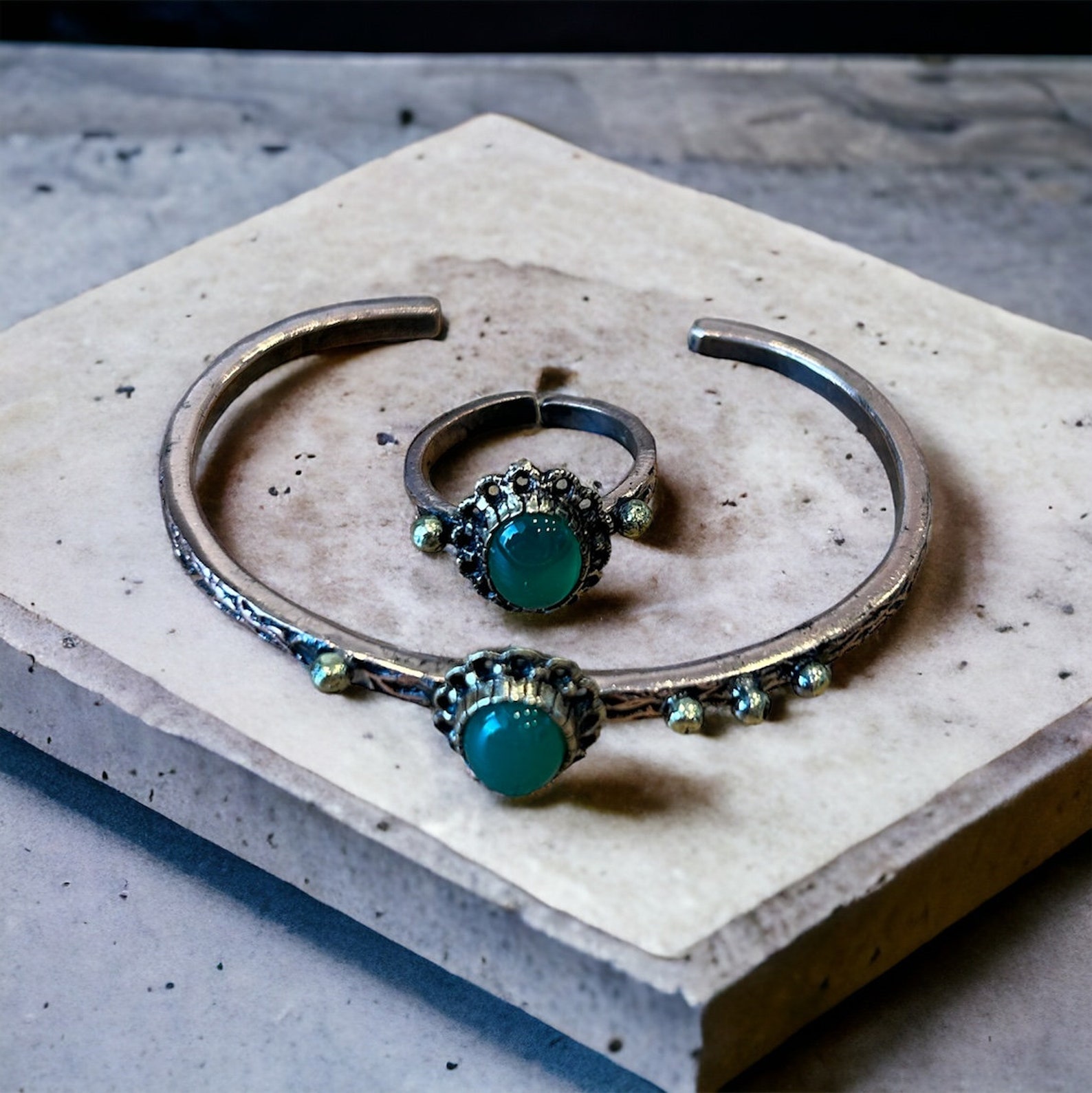 ICONIUM Pure Copper Green Agate Design Bracelet - Etsy