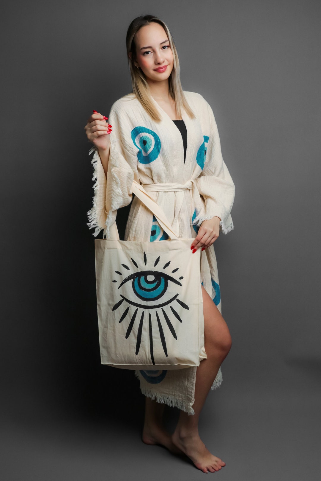 ICONIUM Evil Eye Printed Robe, Peshtemal and Tote Bag Set - Etsy