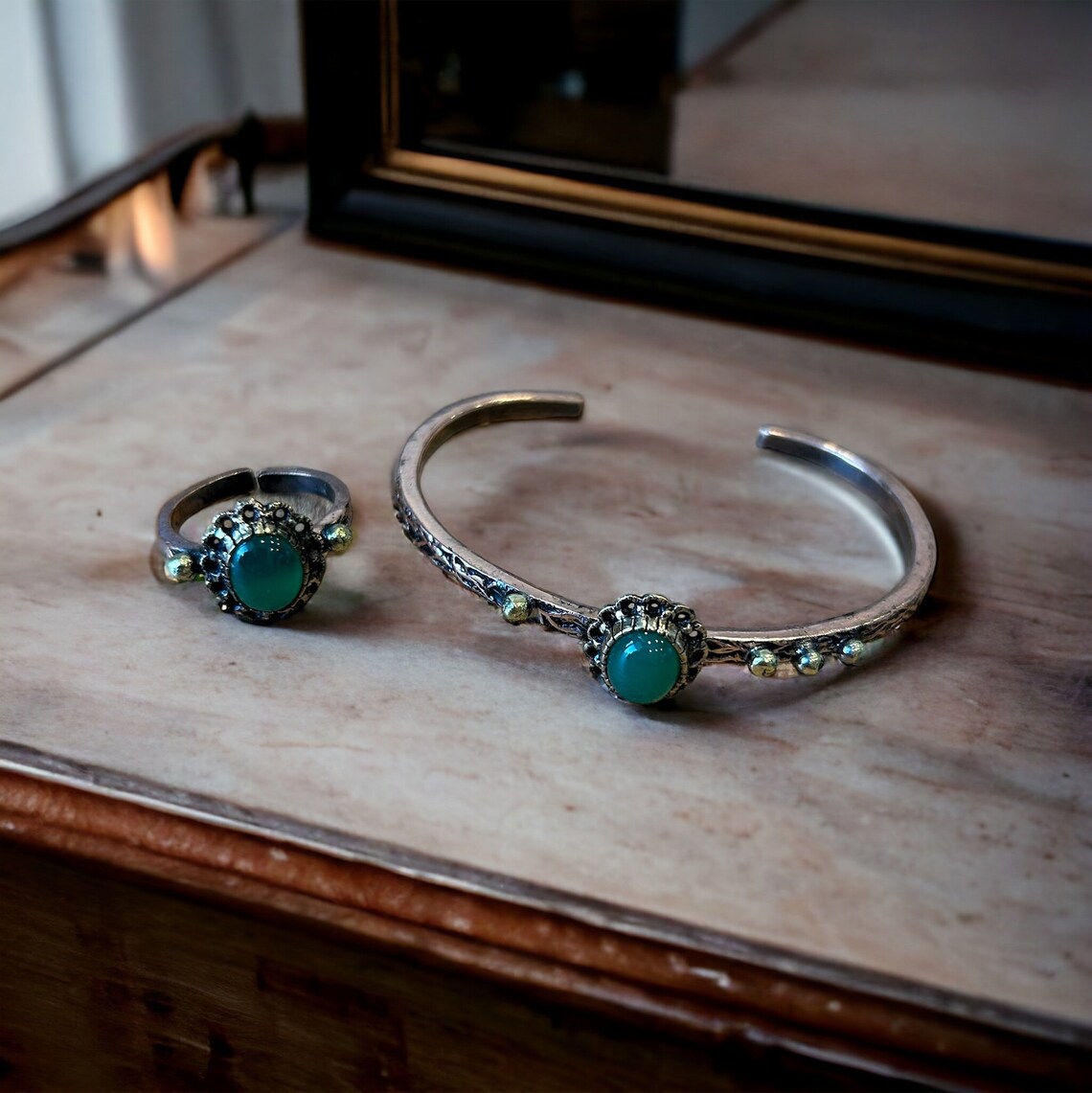ICONIUM Pure Copper Green Agate Design Bracelet - Etsy