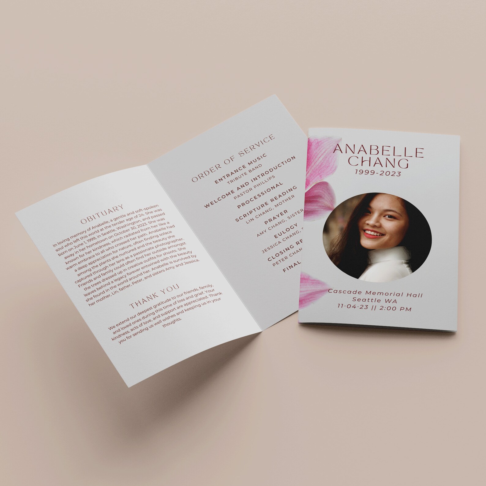 Funeral Program, Funeral Program Template, Obituary Template for Women ...
