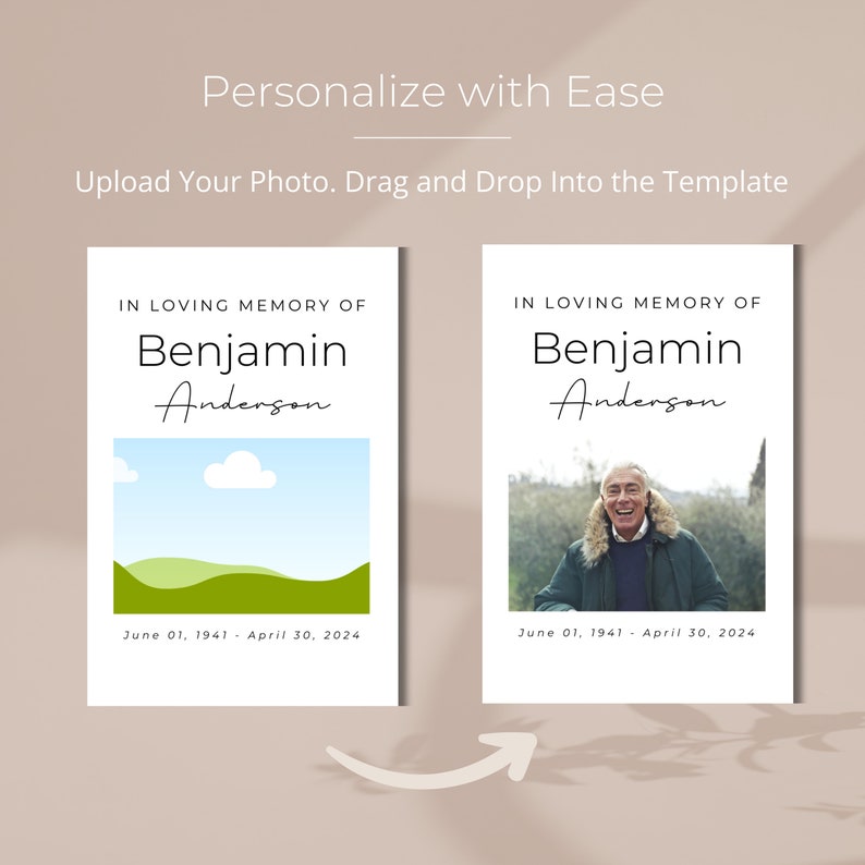 Minimal Funeral Program Template, Memorial Program, Editable Memorial ...