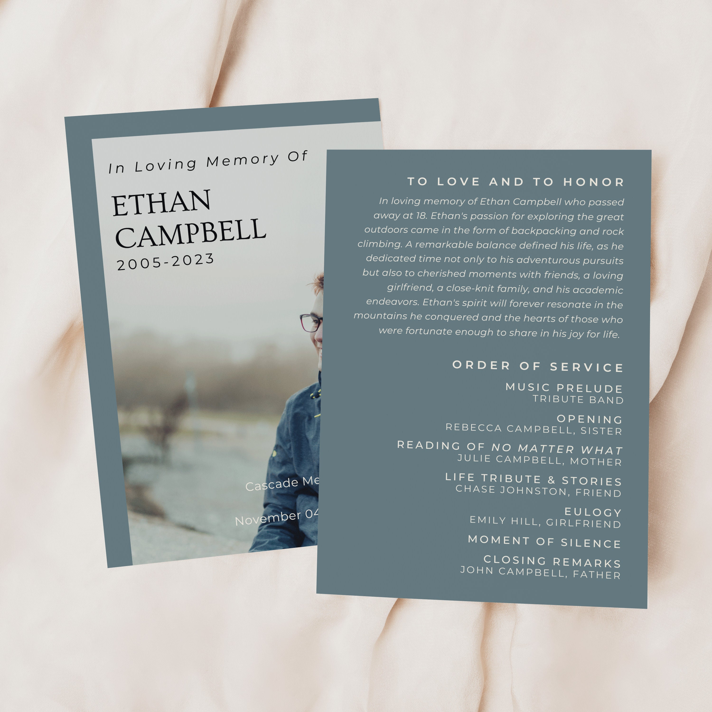 Funeral Program, Funeral Program Template, Funeral Favor, Obituary ...