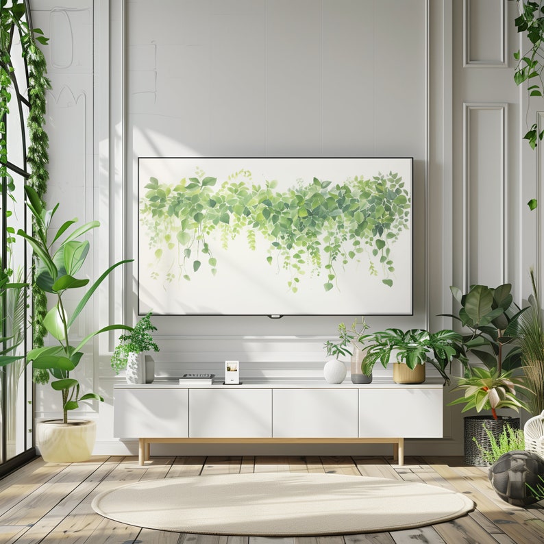 Simple Green Leaves Hanging Frame TV Art, Spring Frame TV Art, Instant ...