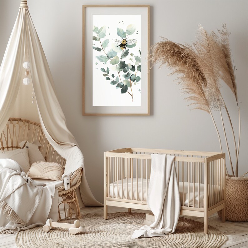 Sage Green Botanical Print Set With Bees, Boho Floral Bundle for Leafy ...