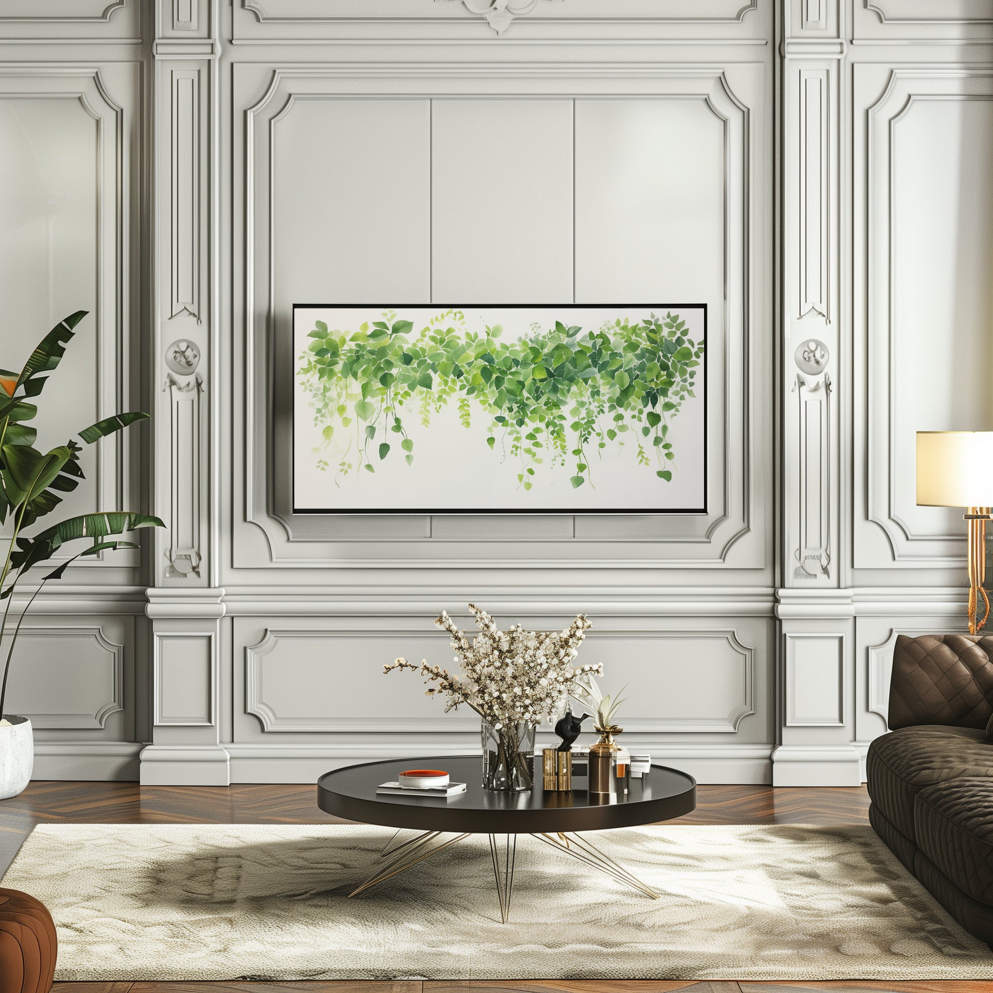 Simple Green Leaves Hanging Frame TV Art, Spring Frame TV Art, Instant ...