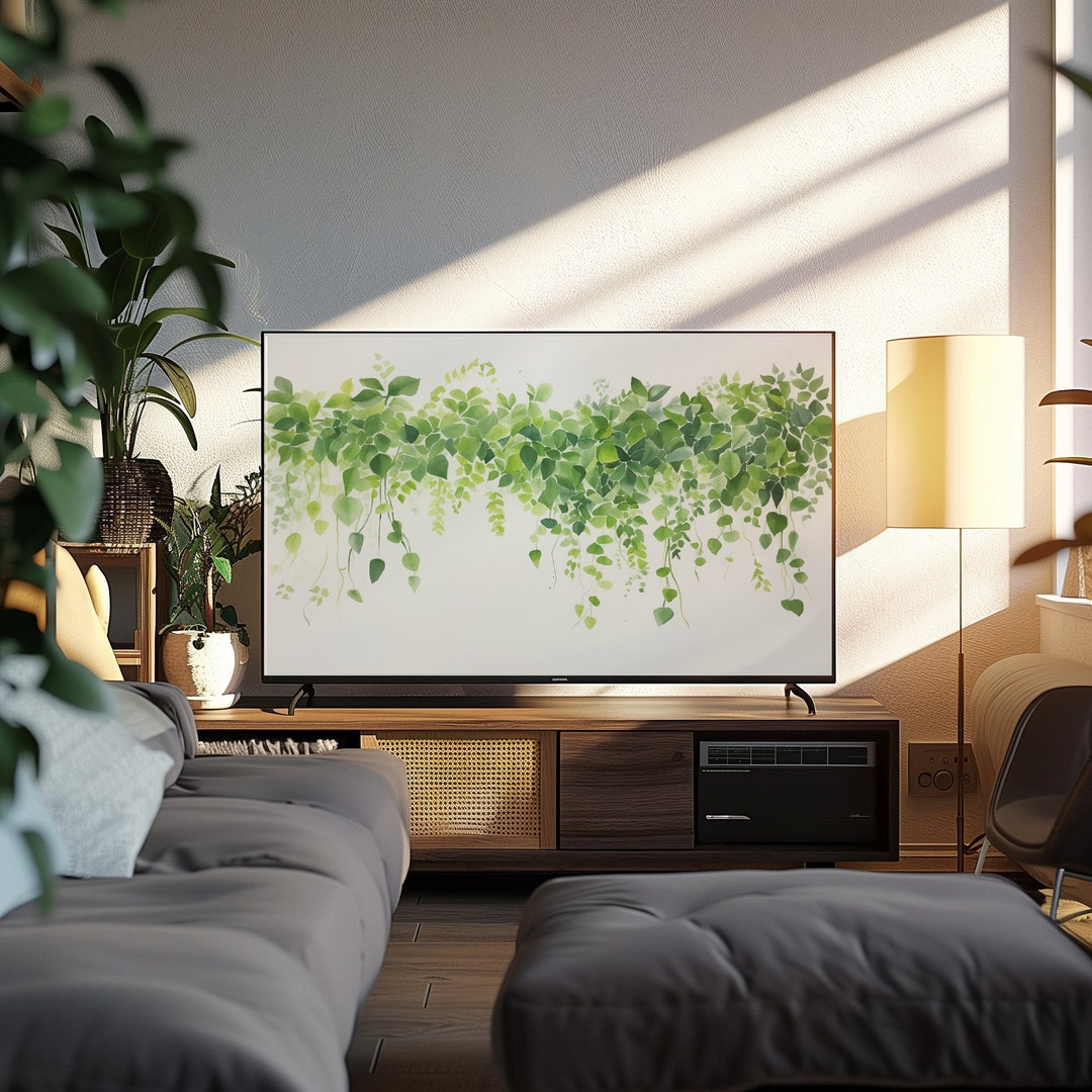 Simple Green Leaves Hanging Frame TV Art, Spring Frame TV Art, Instant ...