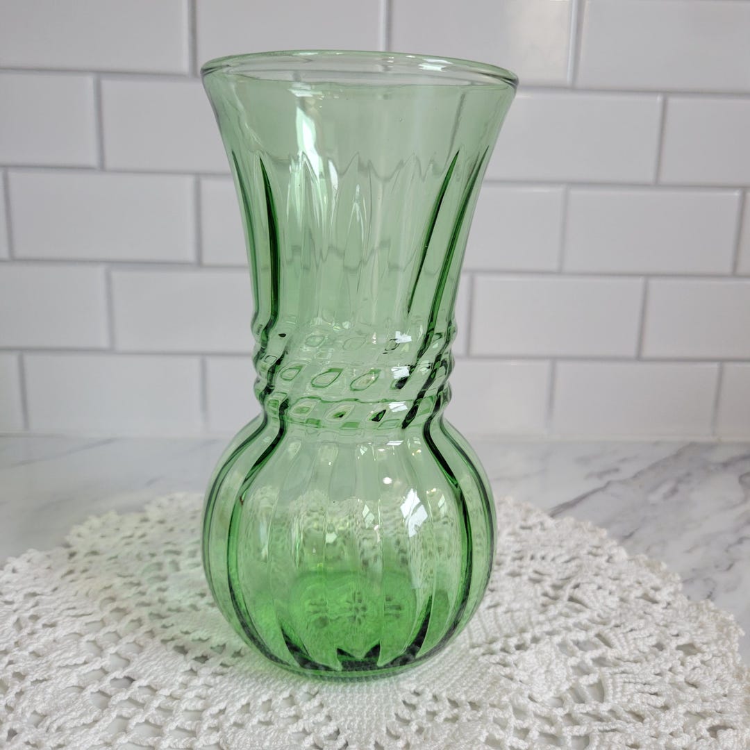 Anchor Hocking Green Swirl & Rope Glass Bulb Vase - Etsy