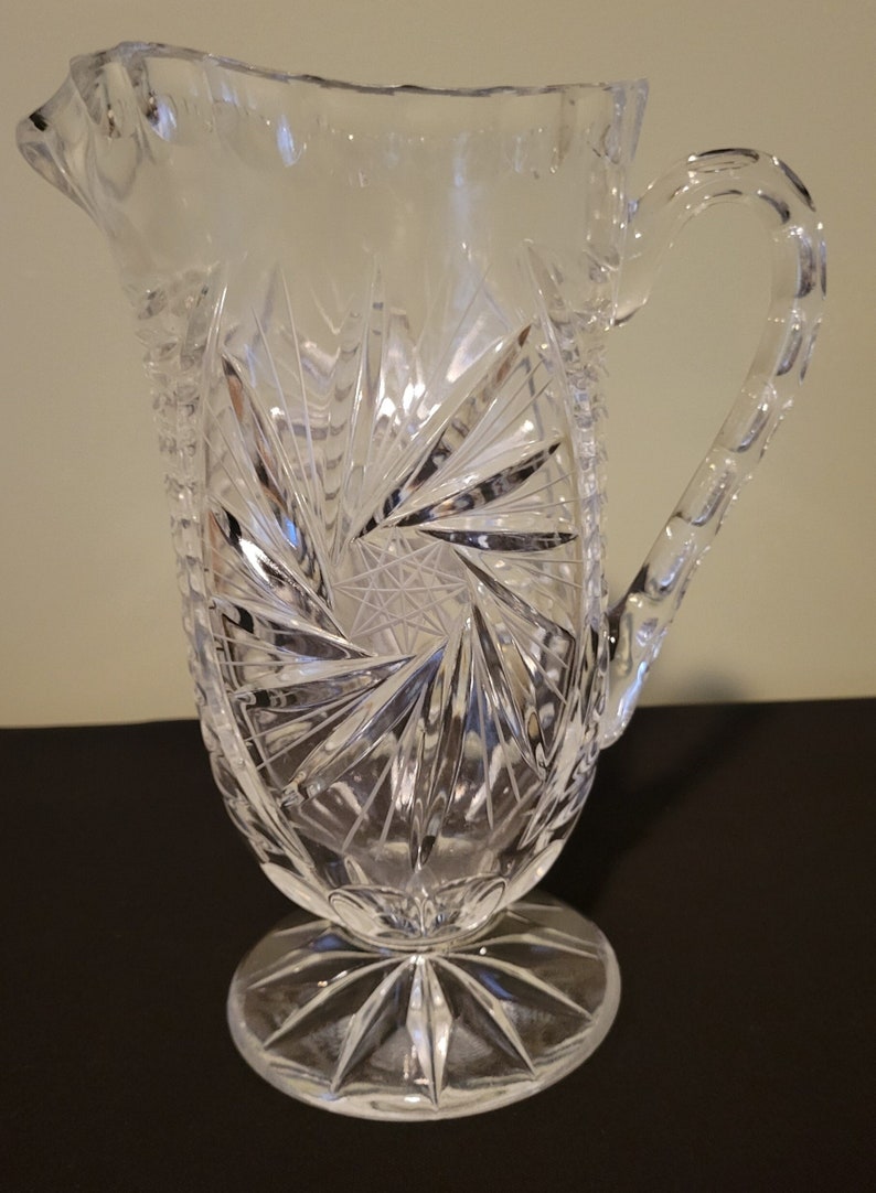 Vintage Heavy Crystal Footed Pitcher - Etsy