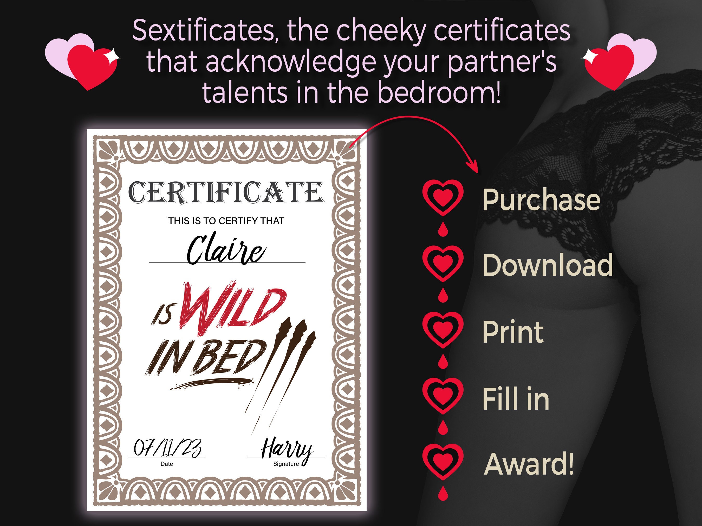 Wild in Bed Certificate - Printable Certificate of Appreciation and Acknowledgement of Sexual ...