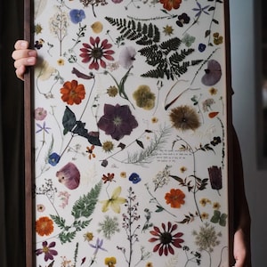 24"x16" Walnut Wood Fame | Custom Pressed Flower Preservation | Wedding ...