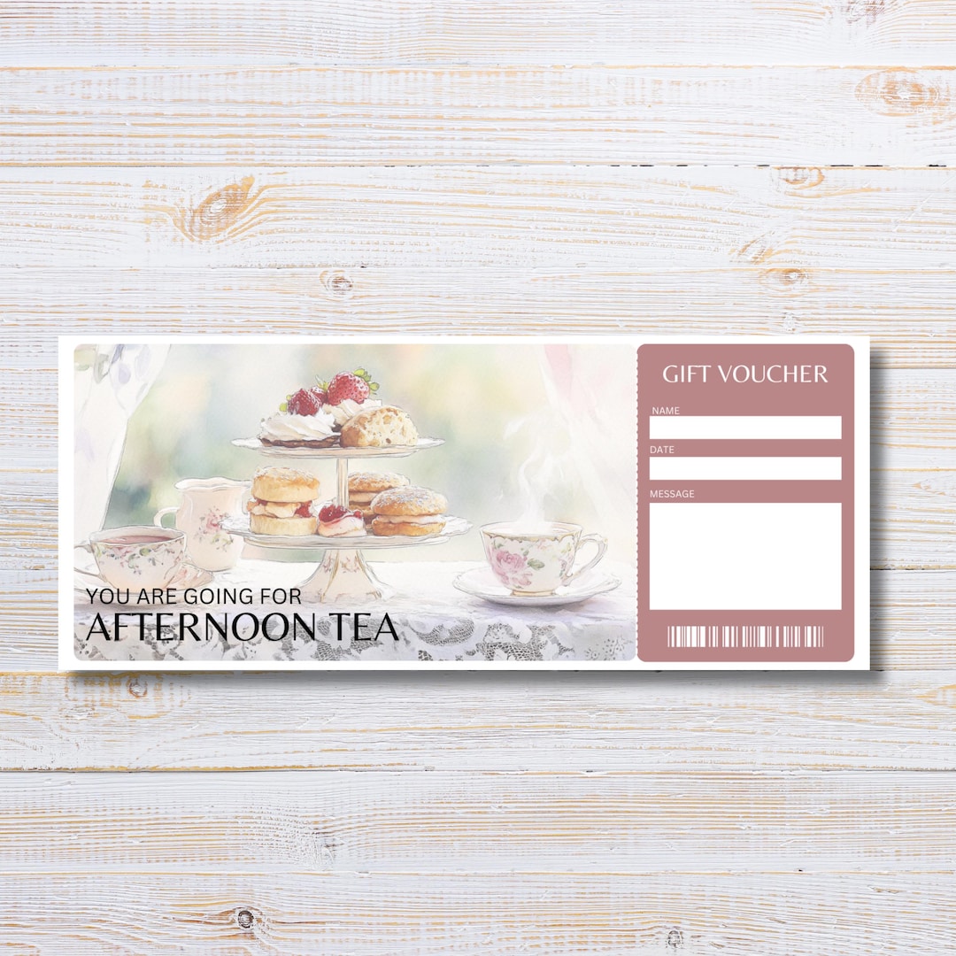 Afternoon Tea Editable Voucher, Birthday Gift Voucher, Experience Gift ...