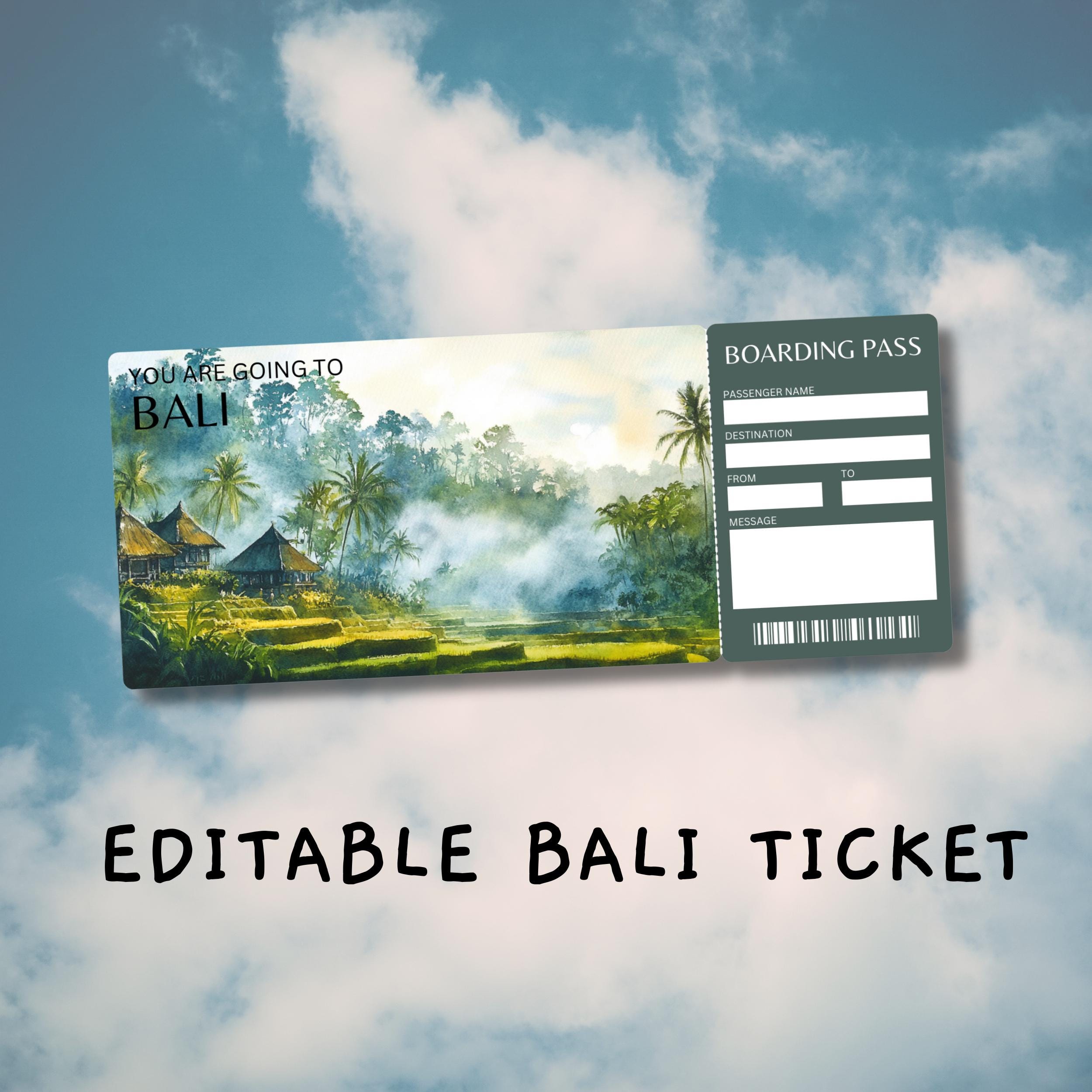Printable Bali Ticket Template,bali Surprise Gift Ticket,printable ...