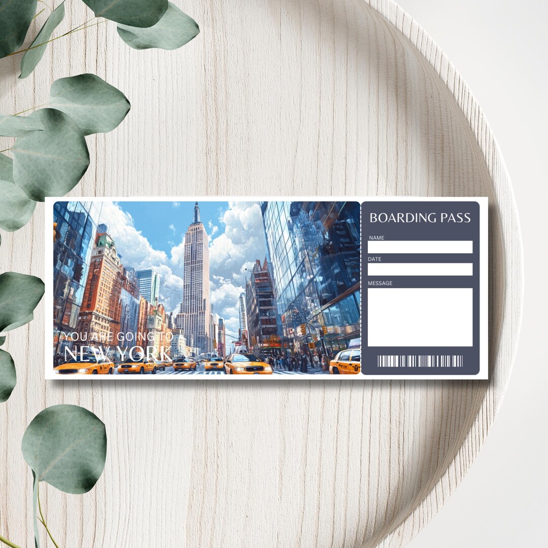 Printable New York Boarding Pass,new York Trip Reveal Ticket, Custom ...