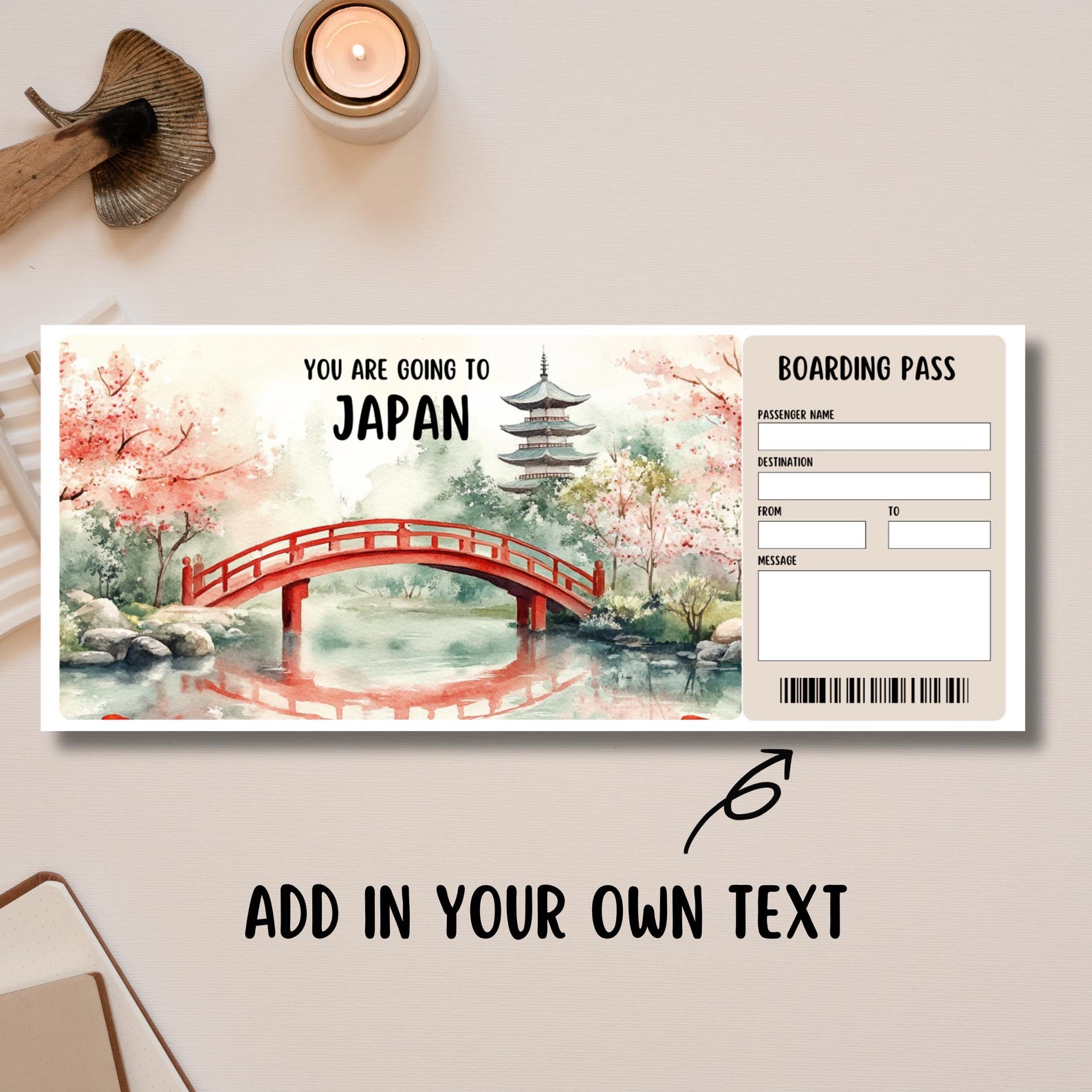 Printable Japan Boarding Pass,editable Plane Ticket, Japan Trip Reveal ...