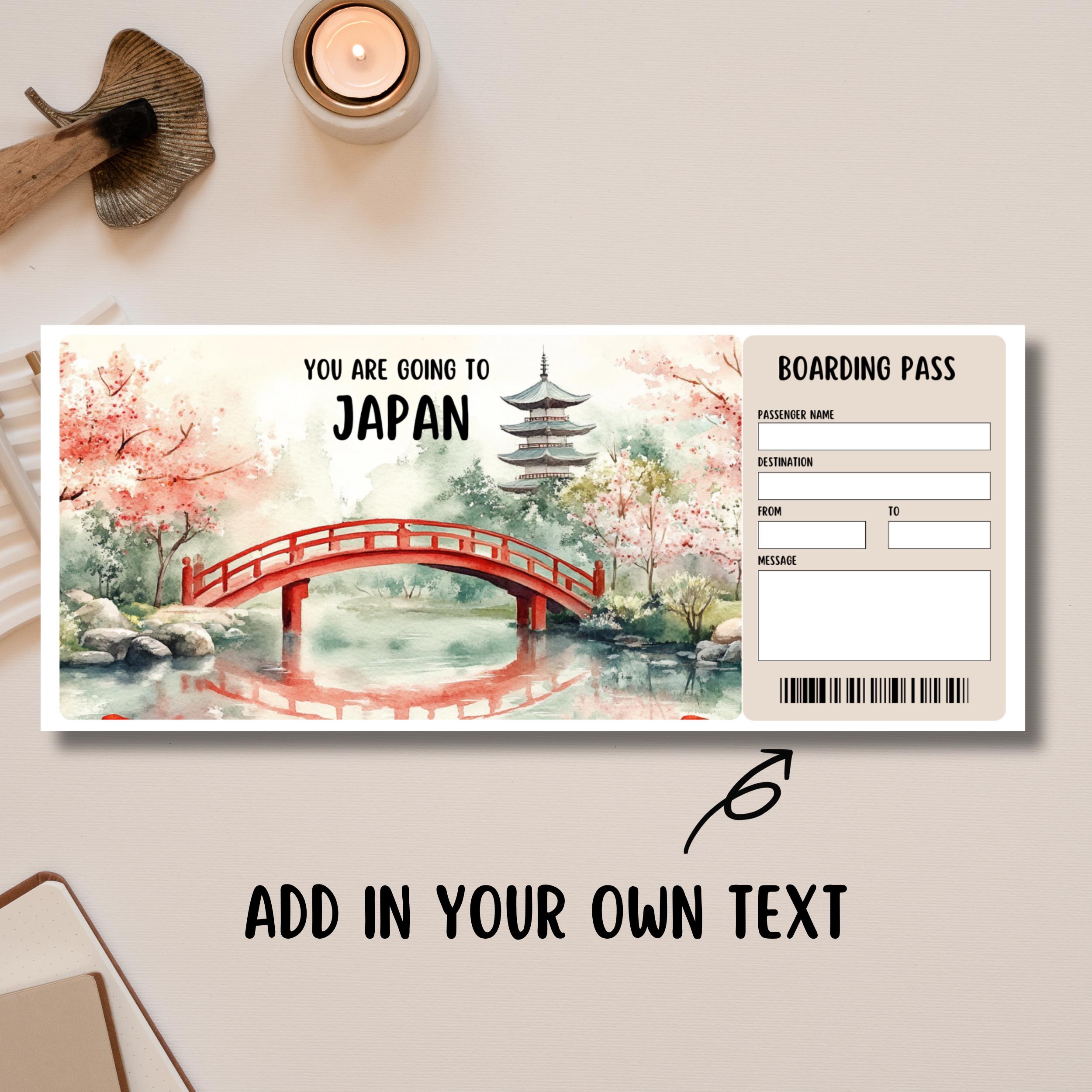 Printable Japan Boarding Pass,editable Plane Ticket, Japan Trip Reveal ...