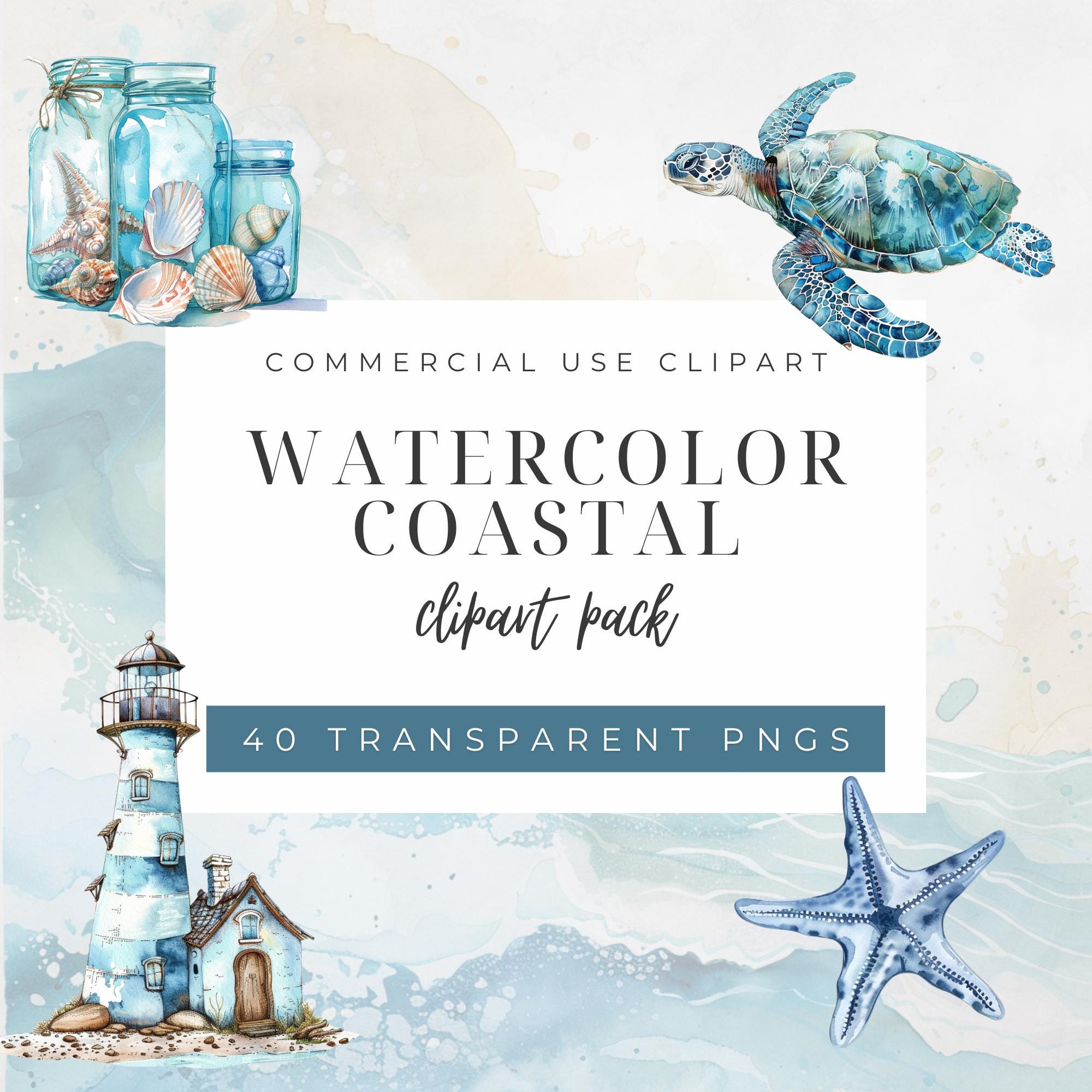Watercolor Coastal Clip Art, Summer Seascape Nautical Beach, Beach Clip ...